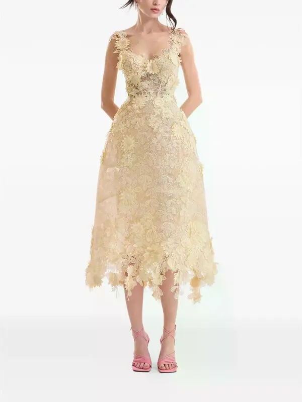 GEMY MAALOUF 3d Floral-appliqué Cage Dress - Neutrals