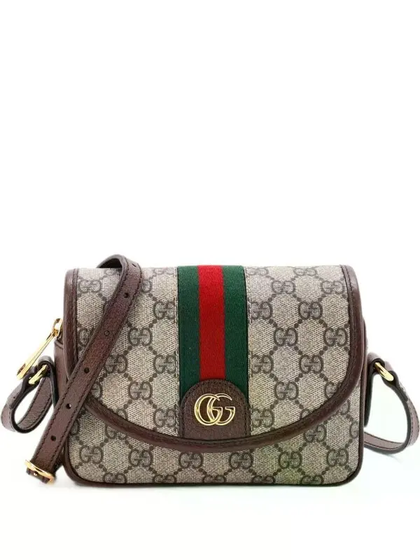 Gucci Ophidia Flap Shoulder Bag Gg Coated Canvas Mini Crossbody Bag - Brown