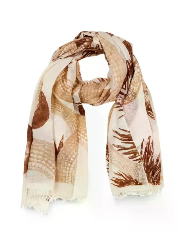 FRIENDLY HUNTING Graphic-print Frayed Scarf - White