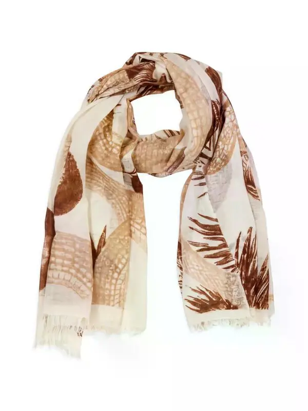 FRIENDLY HUNTING Graphic-print Frayed Scarf - White