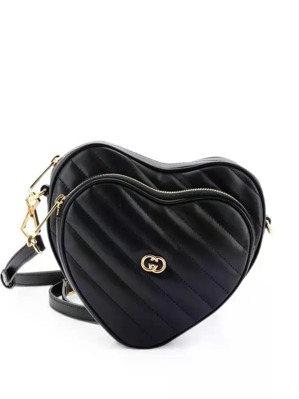 Gucci Interlocking G Heart Diagonal Quilted Leather Mini Shoulder Bag - Black