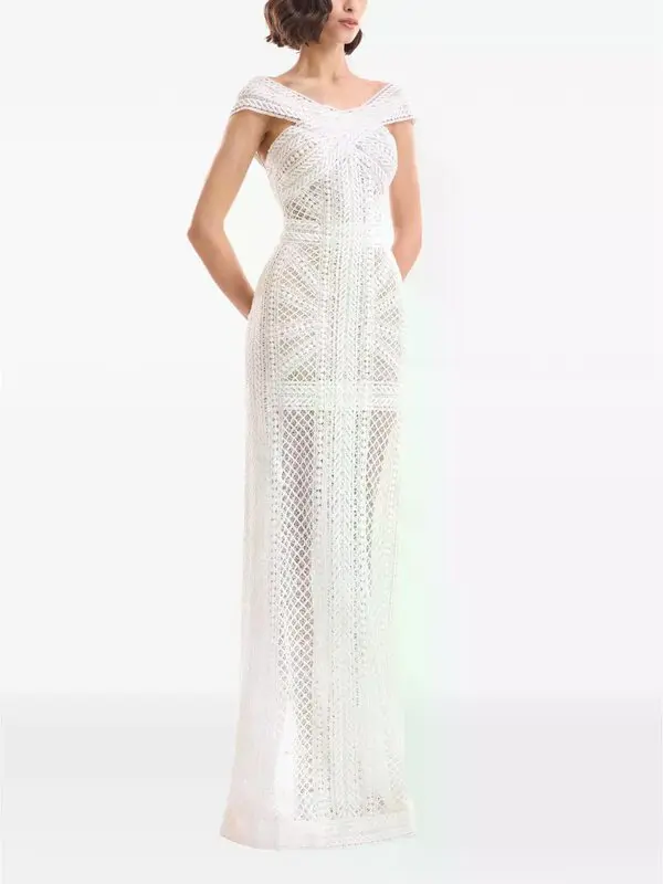 GEMY MAALOUF Geometric-lace Off-shoulder Dress - White