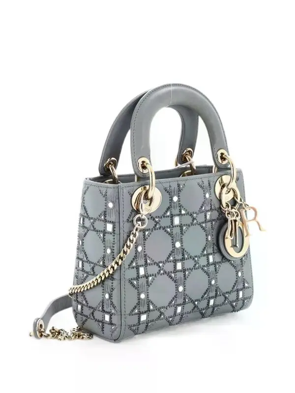 Dior Lady Chain Bag Cannage Beaded Leather Mini Shoulder Bag - Grey