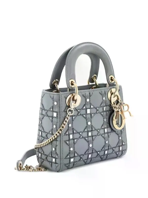 Dior Lady Chain Bag Cannage Beaded Leather Mini Shoulder Bag - Grey