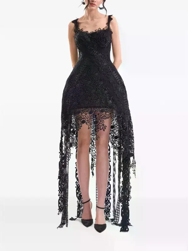 GEMY MAALOUF Floral-guipure Embroidered Dress - Black