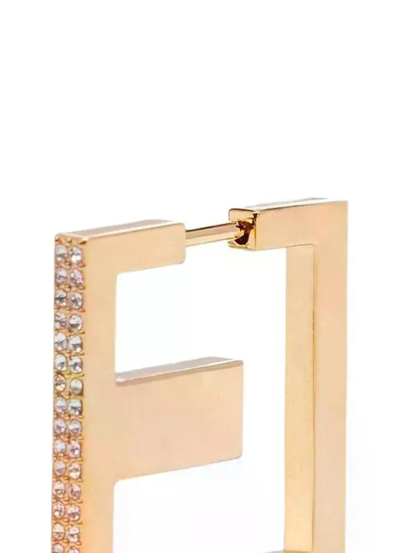 Elisabetta Franchi Square Logo Earrings With Crystal Embellishments - Gold