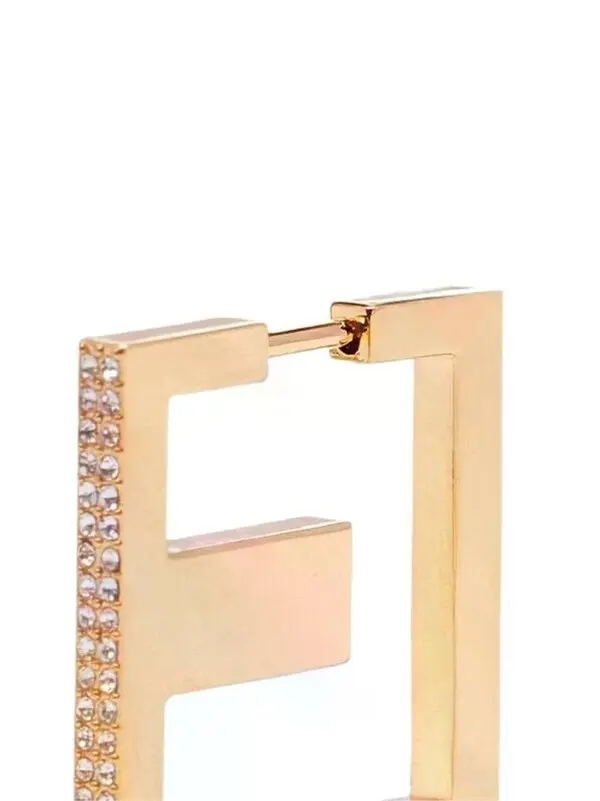 Elisabetta Franchi Square Logo Earrings With Crystal Embellishments