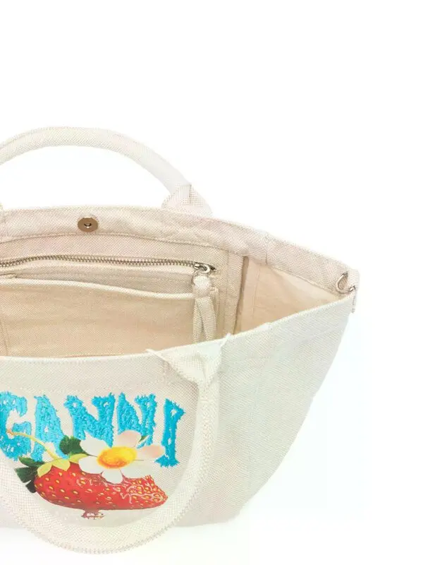GANNI Graphic Print Canvas Tote Bag - Neutrals