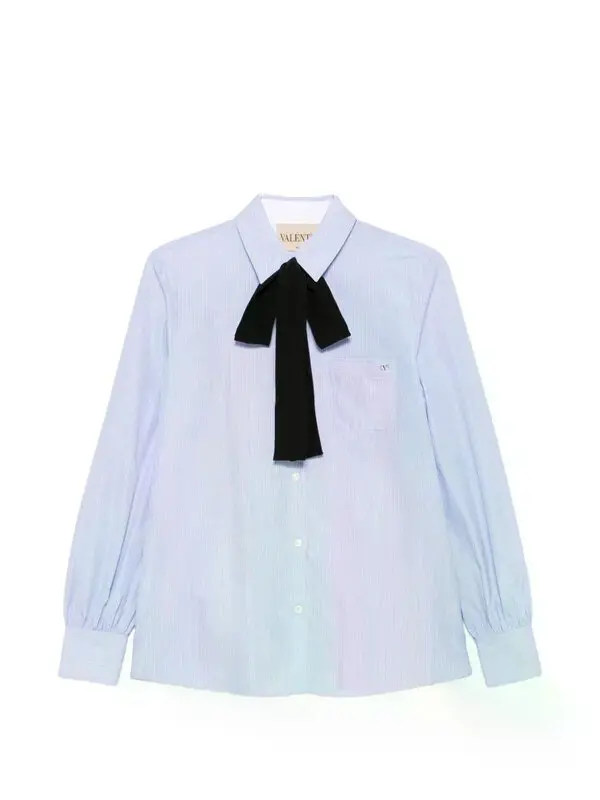 Valentino Garavani Bow-detail Pinstriped Shirt - Blue