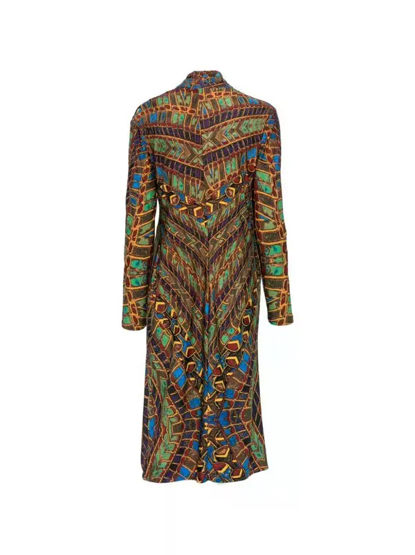 Roberto Cavalli 2000s Abstract-print V-neck Midi Dress - Brown