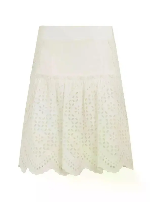 Alberta Ferretti Broderie-anglaise Wavy-hem Midi Skirt - White