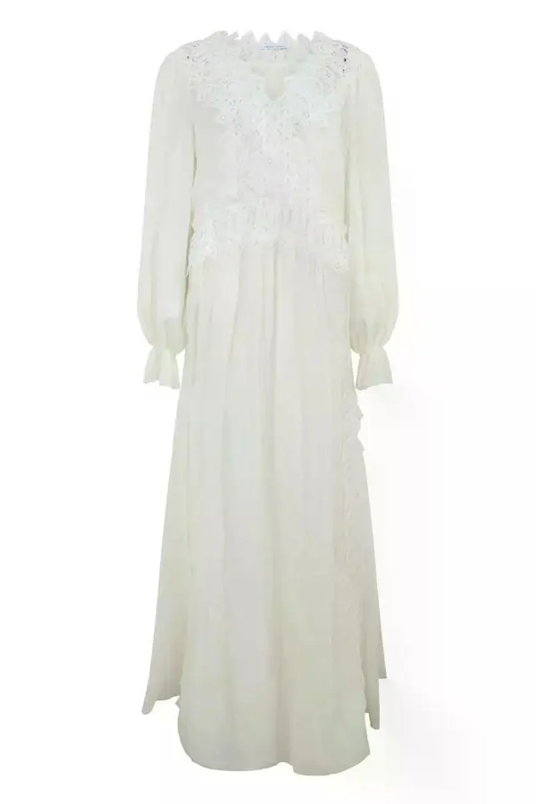 Alberta Ferretti Sangallo Lace Long Day Dress - White