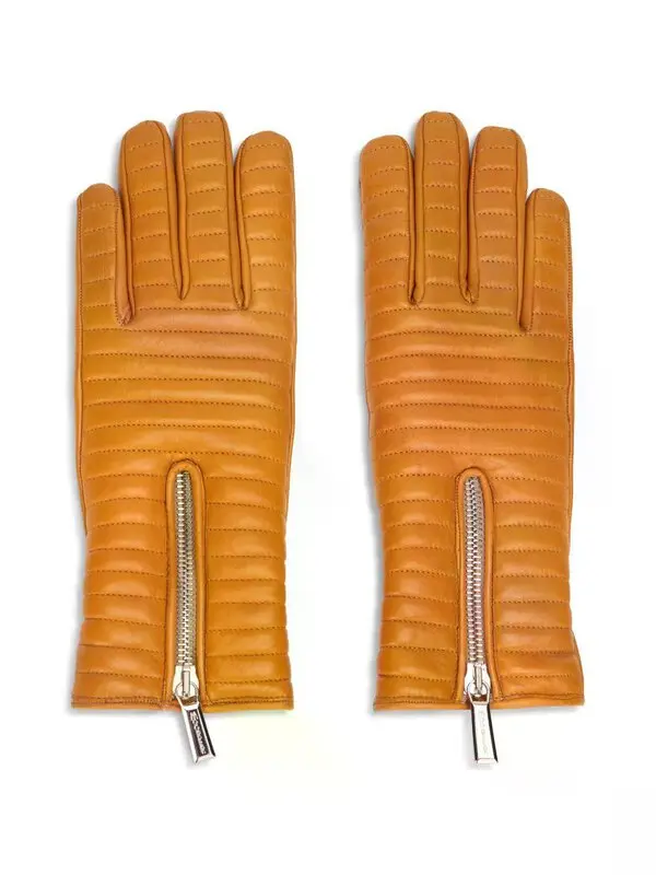 MOORER Quilted Zip-fastening Gloves - Neutrals