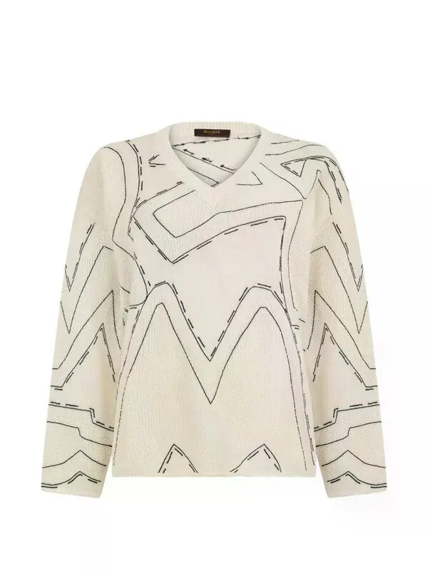 MOORER Geometric-pattern V-neck Sweater - Neutrals