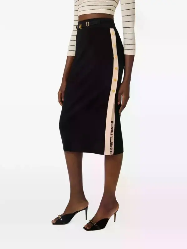 Elisabetta Franchi Logo Jacquard Knit Midi Skirt - Black