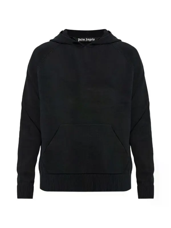 Palm Angels Logo-print Knitted Cotton Hoodie - Black