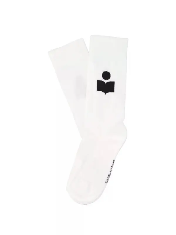 Isabel Marant Étoile Logo-embroidered Ribbed-trim Socks - White