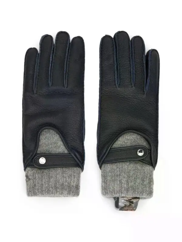 MOORER Ribbed-knit Panelled Gloves - Blue