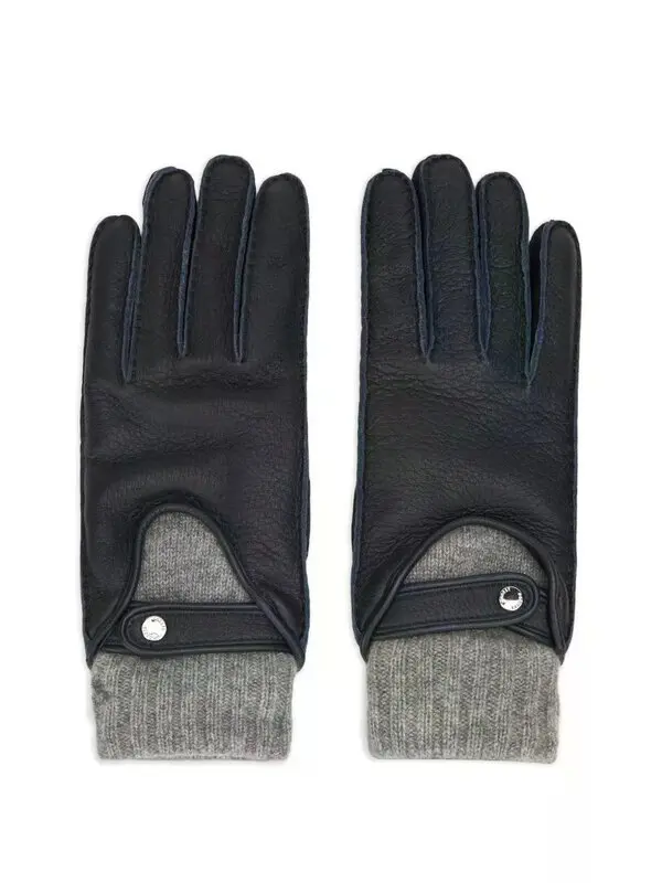 MOORER Ribbed-knit Panelled Gloves - Blue