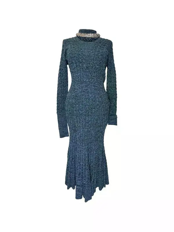 Alexander McQueen Jewelled Collar Knitted Midi Dress - Blue