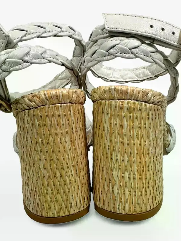 GIANVITO ROSSI Braided Raffia Block Heel Sandals - White