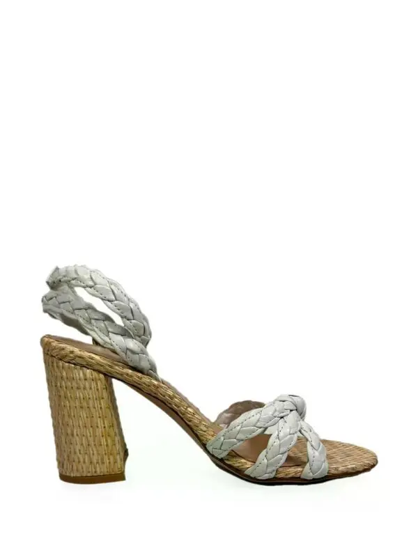 GIANVITO ROSSI Braided Raffia Block Heel Sandals - White