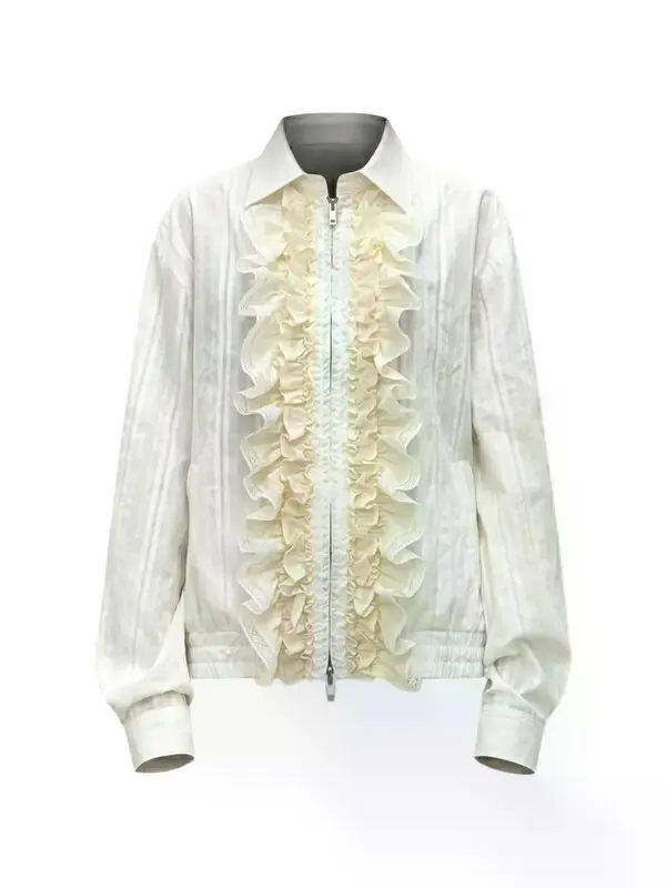 ÉPINGLER Striped Ruffled Trim Jacket
