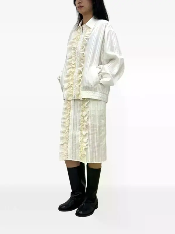 ÉPINGLER Striped Ruffled Trim Jacket