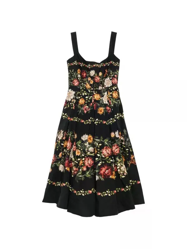 Agua Bendita Alcaparra Paramo Floral-print Pleated Midi Dress - Black