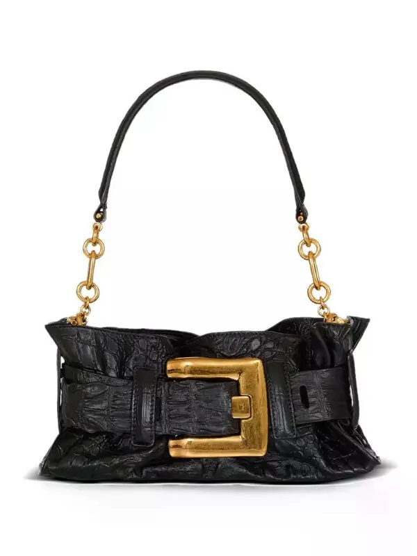 Balmain Anthem Mini Crocodile-effect Shoulder Bag - Black
