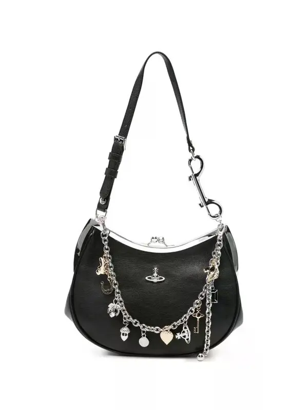 VIVIENNE WESTWOOD Leather Shoulder Bag With Orb Plaque And Charm Embellishments - Black