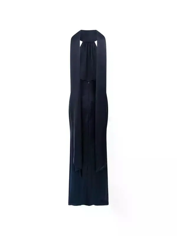 CAYET Lama Halterneck Draped-panel Maxi Dress - Blue