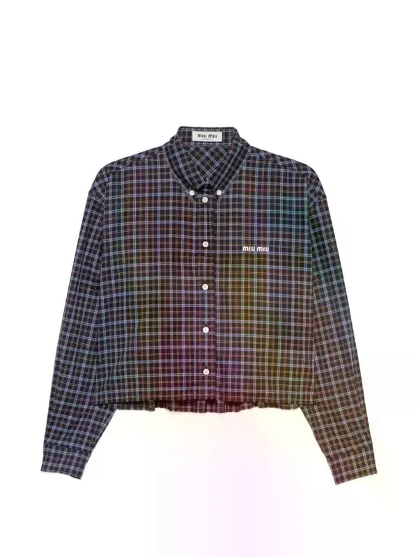 Miu Miu Check-print Logo-patch Shirt - Brown