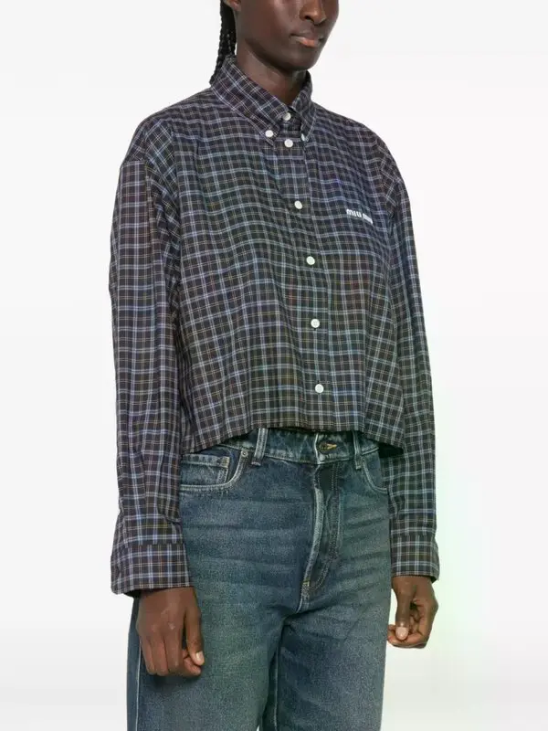 Miu Miu Check-print Cropped Button-down Shirt - Brown