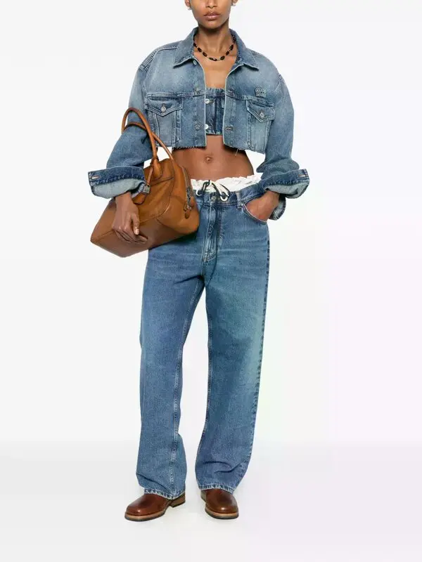 Miu Miu Logo-embroidered Cropped Denim Jacket