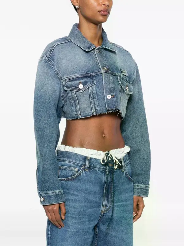 Miu Miu Logo-embroidered Cropped Denim Jacket