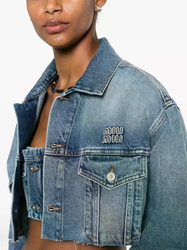 Miu Miu Logo-embroidered Cropped Denim Jacket