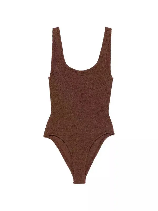 Hunza G Crinkle-effect Square-neck Swimsuit - Brown