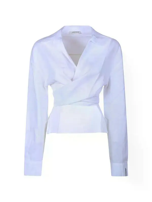 HINNOMINATE Wrap-style Linen Blouse