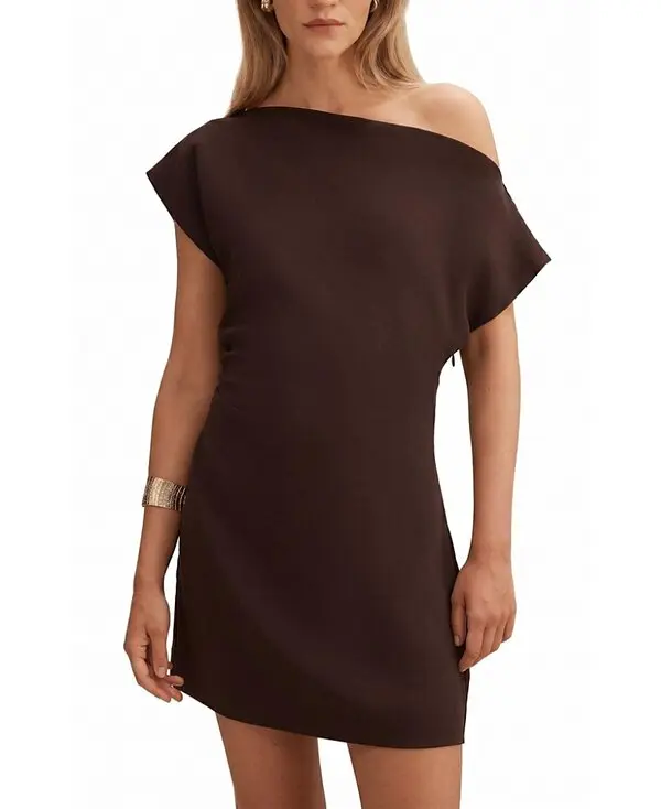 EVER NEW Danielle Asymmetrical Neck Mini Dress - Chocolate