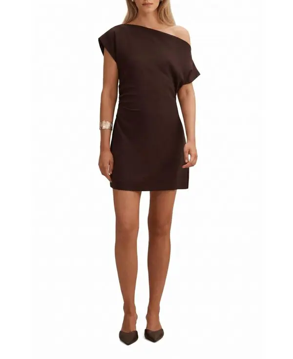 EVER NEW Danielle Asymmetrical Neck Mini Dress - Chocolate