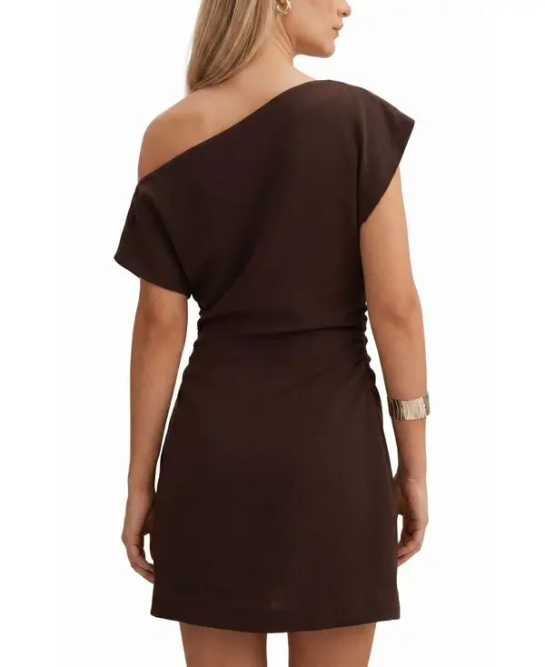 EVER NEW Danielle Asymmetrical Neck Mini Dress - Chocolate