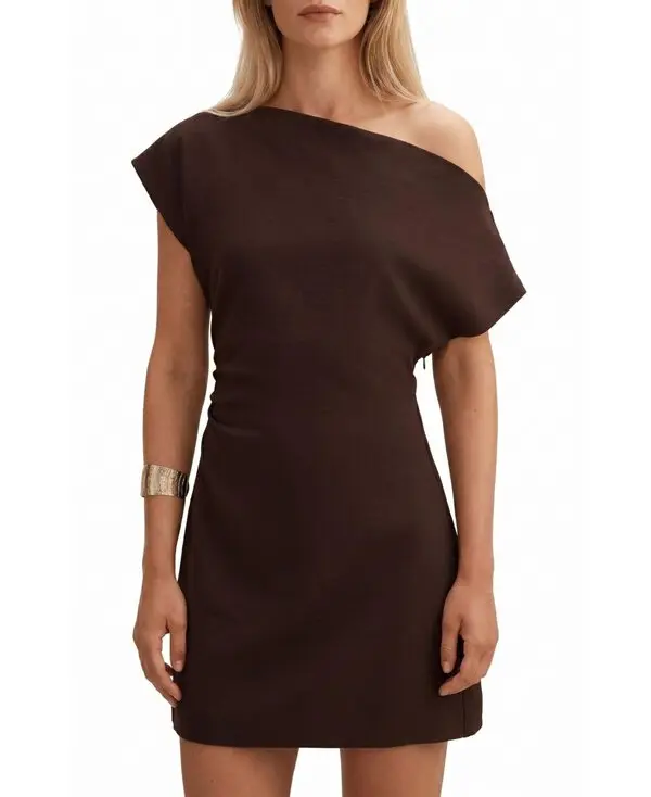 EVER NEW Danielle Asymmetrical Neck Mini Dress - Chocolate