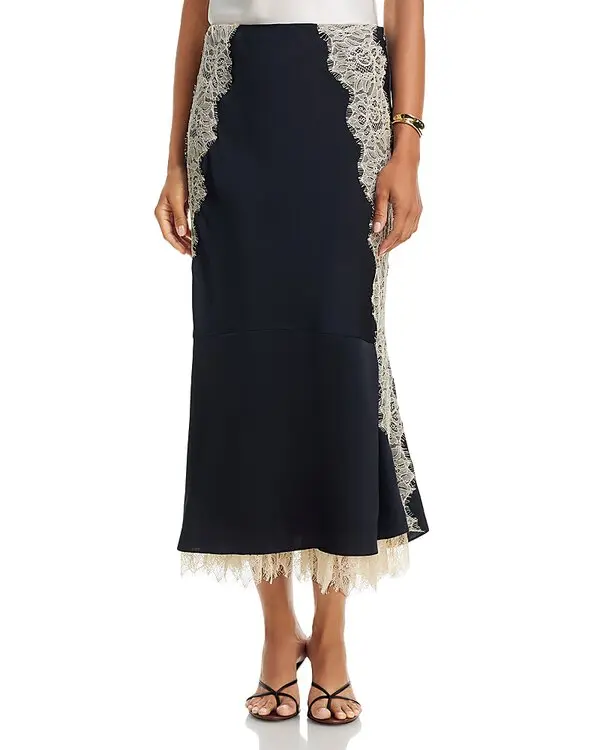 Cinq À Sept Esme Satin Skirt With Lace Detail