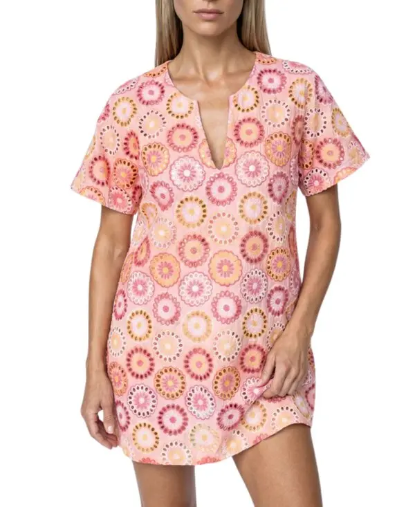 HERMOZA Joyce Tunic Dress In Coral Multi
