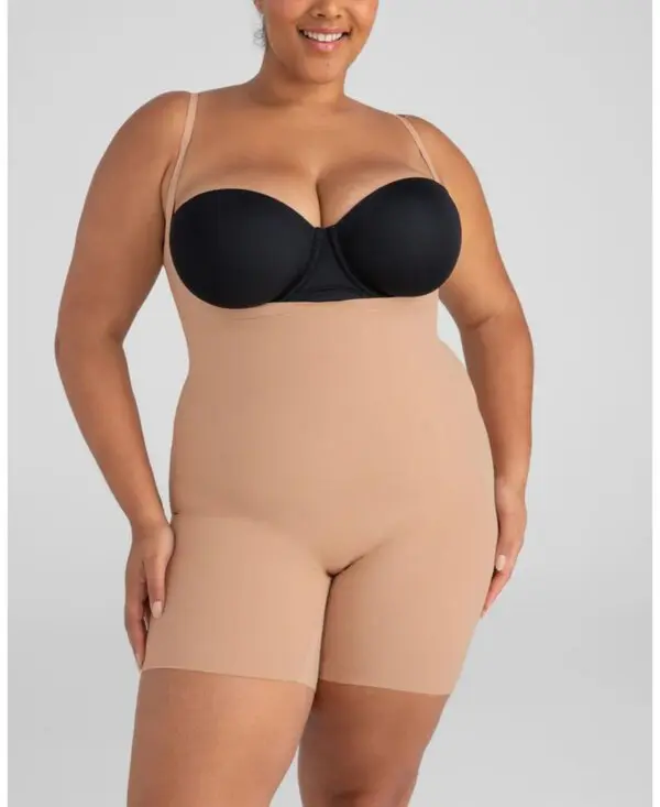 HONEYLOVE Open Bust Mid-thigh Bodysuit - Sand