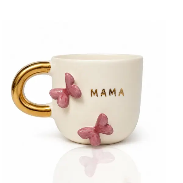 ANATOLIACRAFT White / Gold Mama Ceramic Mug With Gold & Butterfly Detail - White/gold