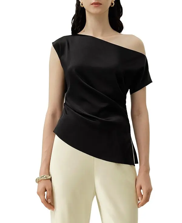 Lilysilk Stretch Silk Charmeuse Asymmetric Top - Black