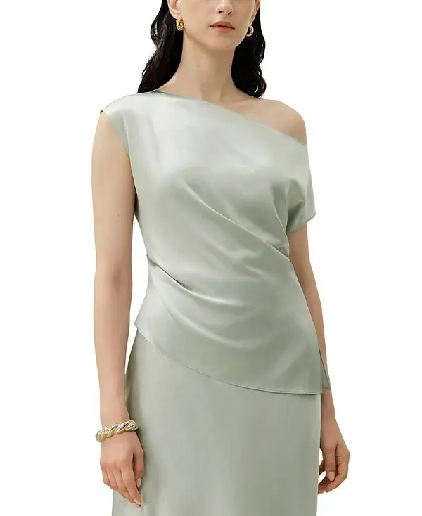 Lilysilk Stretch Silk Charmeuse Asymmetric Top - Silver Sage
