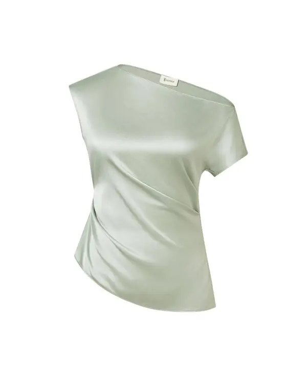 Lilysilk Stretch Silk Charmeuse Asymmetric Top - Silver Sage